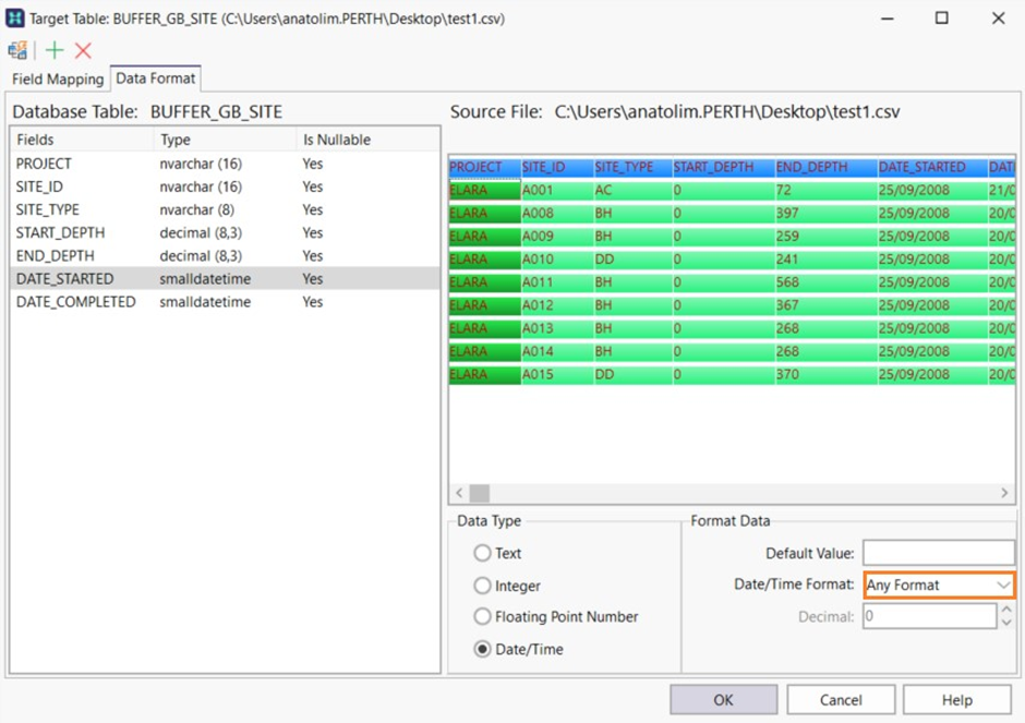 Failure to accept the dates parameters format – Micromine Geobank