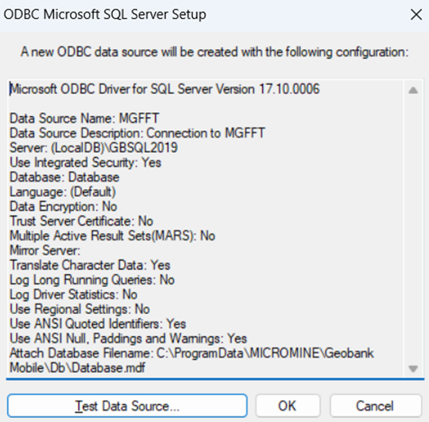 How to Connect Micromine Origin to a .MDF File of MGFFT Database via ODBC – Micromine Geobank